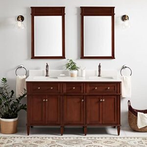 Signature Hardware 953347-60-RUMB-1 Elmdale 60" Free Standing Double Vanity Cabinet Set with Mahogany Cabinet, Vanity Top and Rectangular Undermount Sinks - Single Faucet Hole