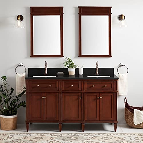 Signature Hardware 953347-60-RUMB-1 Elmdale 60" Free Standing Double Vanity Cabinet Set with Mahogany Cabinet, Vanity Top and Rectangular Undermount Sinks - Single Faucet Hole