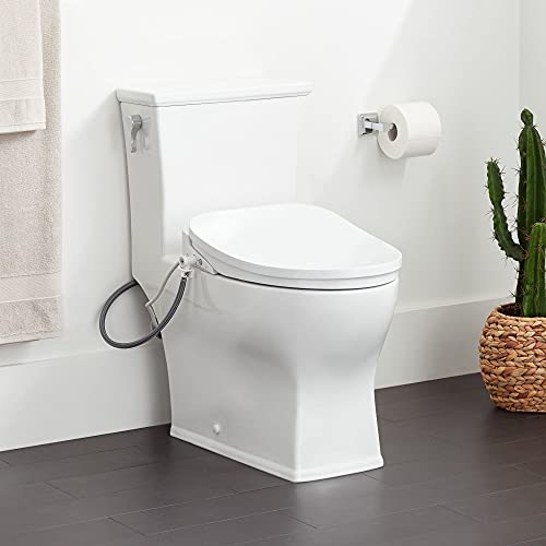 Signature Hardware 467007-B Carraway 1.28 GPF One Piece Elongated Chair Height Toilet with Left Hand Lever - Bidet Seat Included