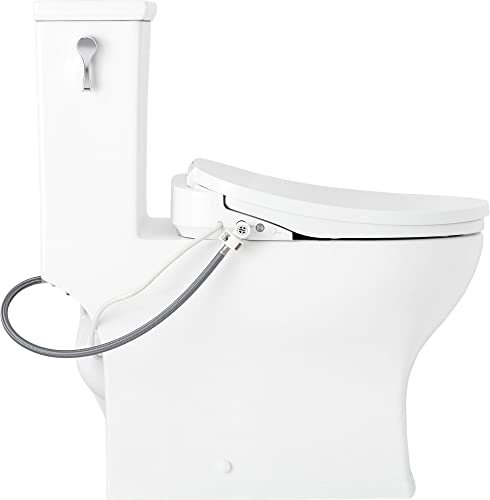 Signature Hardware 467007-B Carraway 1.28 GPF One Piece Elongated Chair Height Toilet with Left Hand Lever - Bidet Seat Included