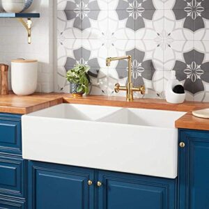 signature hardware 433925-36 torun 36″ farmhouse 50/50 double basin fireclay kitchen sink