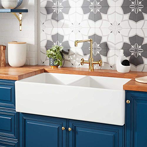 Signature Hardware 433925-36 Torun 36" Farmhouse 50/50 Double Basin Fireclay Kitchen Sink