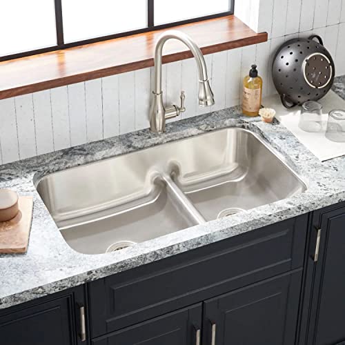 Signature Hardware 948495 Cypress 34" Undermount 60/40 Double Basin Stainless Steel Kitchen Sink