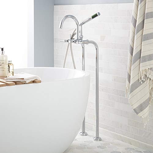 Signature Hardware 913704-31 31-1/2" Sebastian Floor Mounted Tub Filler Faucet - Includes Hand Shower, Valve Included