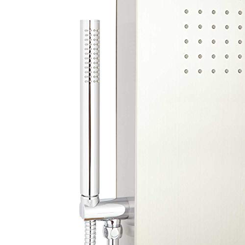 Signature Hardware 417701 Dalton Stainless Steel Thermostatic Outdoor Shower Panel with Shower Head, Hand Shower, Bodysprays and Bamboo Tray