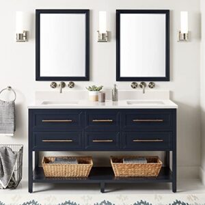 signature hardware 953331-60-rumb-0 robertson 60″ free standing double vanity cabinet set with wood cabinet, quartz vanity top and rectangular undermount sinks – no faucet holes