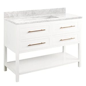 signature hardware 953332-48-rumb-0 robertson 48″ free standing single vanity cabinet set with wood cabinet, quartz vanity top and rectangular undermount sink – no faucet holes