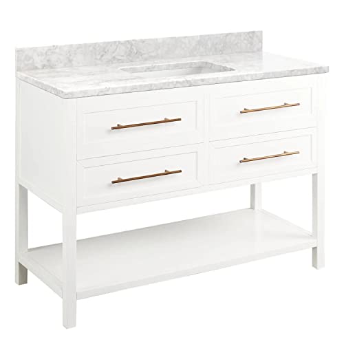 Signature Hardware 953332-48-RUMB-0 Robertson 48" Free Standing Single Vanity Cabinet Set with Wood Cabinet, Quartz Vanity Top and Rectangular Undermount Sink - No Faucet Holes