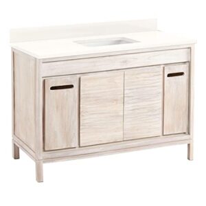 signature hardware 953275-48-rumb-0 becker 48″ free standing single vanity cabinet set with teak cabinet, vanity top and rectangular undermount sink – no faucet holes