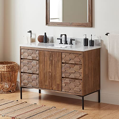 Signature Hardware 953140-48-RUMB-8 Devora 48" Free Standing Single Vanity Set with Wood Cabinet, Vanity Top, and Rectangular Undermount Vitreous China Sink - 8" Faucet Holes