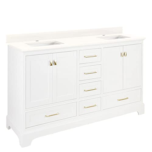 Signature Hardware 953528-72-RUMB-1 Quen 72" Free Standing Double Vanity Set with Wood Cabinet, Vanity Top and Rectangular Undermount Vitreous China Sink - Single Faucet Hole