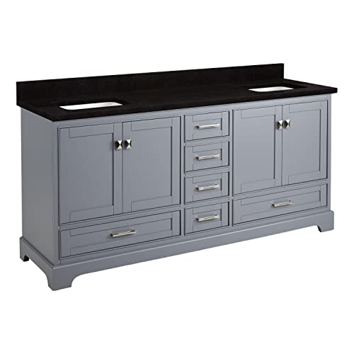 Signature Hardware 953527-72-RUMB-0 Quen 72" Free Standing Double Vanity Set with Wood Cabinet, Vanity Top and Rectangular Undermount Vitreous China Sink