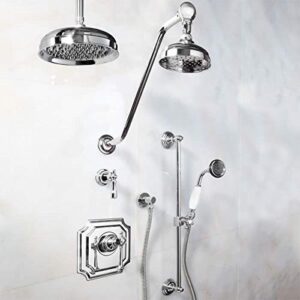 signature hardware 920925-8 vintage pressure balanced shower system with shower heads, hand shower, slide bar, bodysprays, shower arms, hose and valve trim – valve included