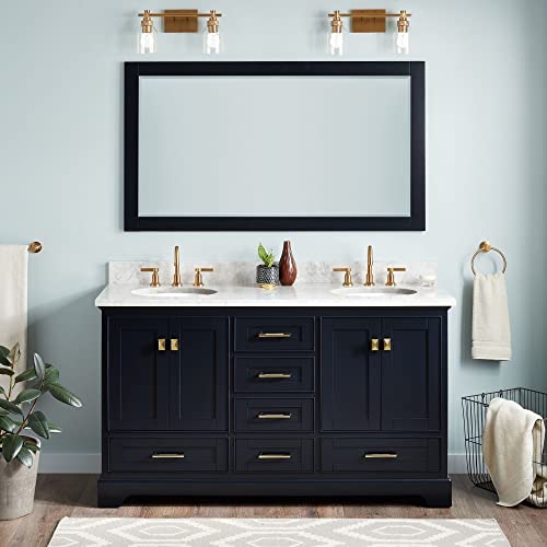 Signature Hardware 953665-60-UM-8 Quen 60" Free Standing Double Basin Vanity Set with Cabinet, Vanity Top, and Undermount Sink - 3 Faucet Holes