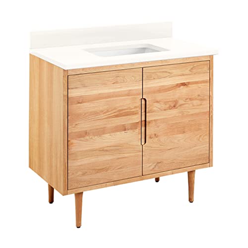 Signature Hardware 953277-36-RUMB-0 Bivins 36" Free Standing Single Vanity Cabinet Set with Teak Cabinet, Vanity Top and Rectangular Undermount Sink - No Faucet Holes