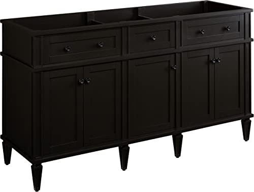 Signature Hardware 953349-60-RUMB-8 Elmdale 60" Free Standing Double Basin Vanity Set with Mahogany Cabinet, Wood Vanity Top, and Porcelain Undermount Sink - 8" Faucet Holes