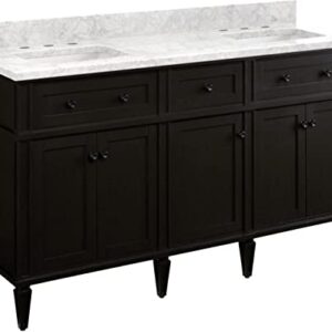 Signature Hardware 953349-60-RUMB-8 Elmdale 60" Free Standing Double Basin Vanity Set with Mahogany Cabinet, Wood Vanity Top, and Porcelain Undermount Sink - 8" Faucet Holes