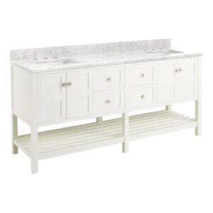 signature hardware 952444-rumb-8 olsen 72″ free standing double vanity set with cabinet, granite, marble or quartz vanity top, and rectangular undermount sinks – 8″ faucet holes