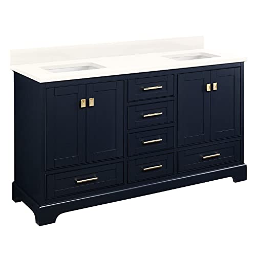 Signature Hardware 953665-60-RUMB-0 Quen 60" Free Standing Double Basin Vanity Set with Cabinet, Vanity Top, and Undermount Sink - No Faucet Holes