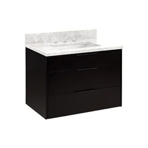 signature hardware 953673-30-rumb-8 dita 30″ wall mounted single basin vanity set with wood cabinet, quartz vanity top, and undermount sink