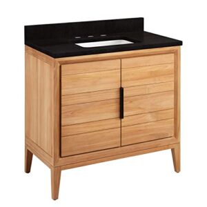 signature hardware 950706-36-rumb-8 aliso 36″ free standing single basin vanity set with teak cabinet, granite vanity top, and rectangular porcelain undermount sink