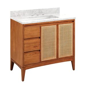 signature hardware 953674-36-rumb-8 simien 36″ single vanity set with teak cabinet, vanity top and rectangular undermount sink – 8″ faucet holes