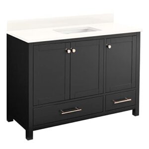 signature hardware 951878-rumb-0 radke 48″ free standing single vanity cabinet set with wood cabinet, quartz vanity top and rectangular undermount sink – no faucet holes