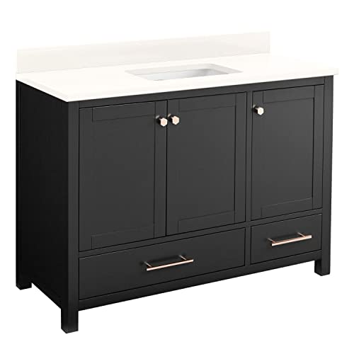 Signature Hardware 951878-RUMB-0 Radke 48" Free Standing Single Vanity Cabinet Set with Wood Cabinet, Quartz Vanity Top and Rectangular Undermount Sink - No Faucet Holes