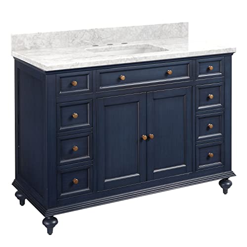 Signature Hardware 953301-48-RUMB-8 Keller 48" Free Standing Single Vanity Set with Mahogany Cabinet, Vanity Top, and Rectangular Undermount Vitreous China Sink - 8" Faucet Holes