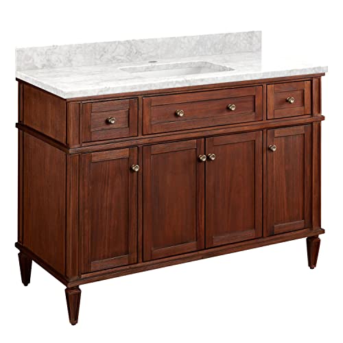 Signature Hardware 953347-48-RUMB-1 Elmdale 48" Free Standing Single Vanity Cabinet Set with Mahogany Cabinet, Vanity Top and Rectangular Undermount Sink - Single Faucet Hole