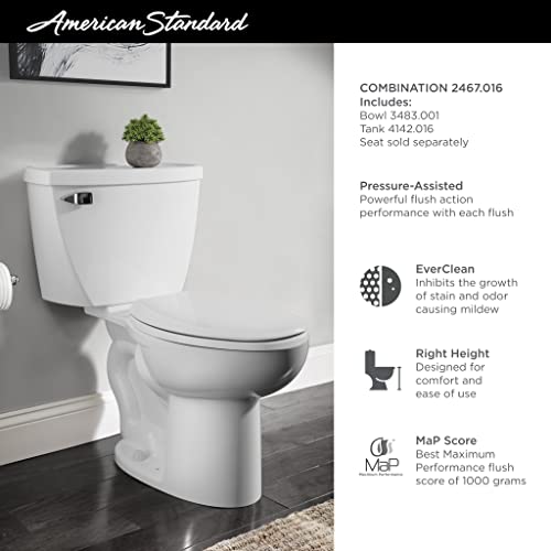 American Standard 2467016.020 Cadet Right Height Elongated Pressure Assisted Toilet, 1.6 GPF, White