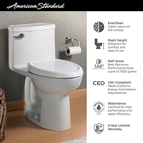 American Standard Compact Cadet 3 Flowise 4 Toilet, Elongated, Chair Height, White Toilet with Toilet Seat included