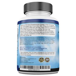 American Standard Supplements Triple Strength Omega-3 Fish Oil – Ultra-Potent Non-GMO Omega-3 Supplement – 2,000mg Fish Oil, 800mg EPA, 600mg DHA for Improved Heart, Joint, Skin Health – 120 Softgels