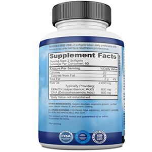 American Standard Supplements Triple Strength Omega-3 Fish Oil – Ultra-Potent Non-GMO Omega-3 Supplement – 2,000mg Fish Oil, 800mg EPA, 600mg DHA for Improved Heart, Joint, Skin Health – 120 Softgels