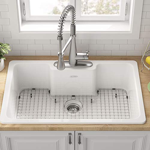 American Standard 77SB33223.308 Quince 33 x 22 Single Bowl Cast Iron Kitchen Sink-3 Holes, Brilliant White