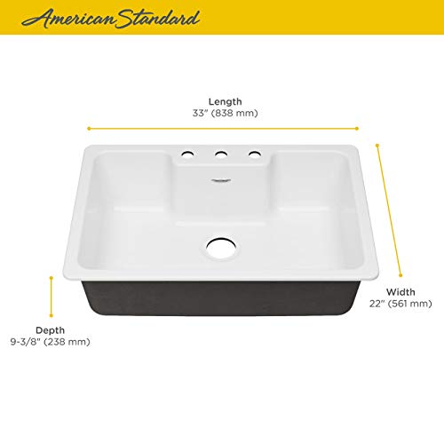 American Standard 77SB33223.308 Quince 33 x 22 Single Bowl Cast Iron Kitchen Sink-3 Holes, Brilliant White