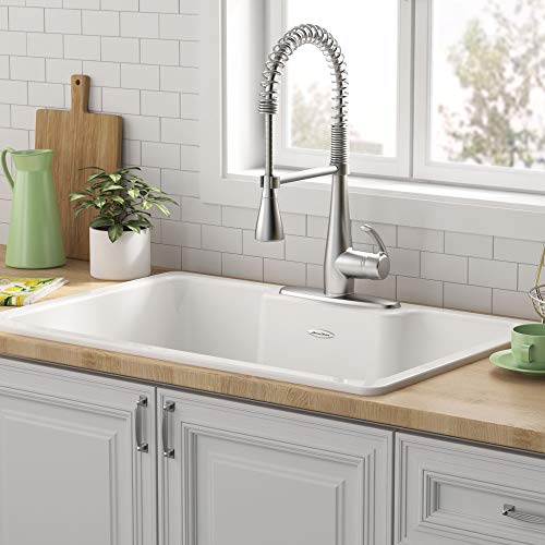 American Standard 77SB33223.308 Quince 33 x 22 Single Bowl Cast Iron Kitchen Sink-3 Holes, Brilliant White