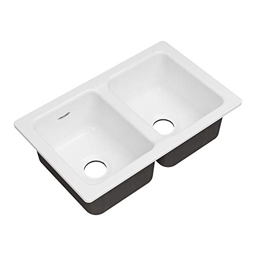 American Standard 77DB30190.308 Delancey 30x19 Double Bowl Cast Iron Kitchen Sink, Brilliant White