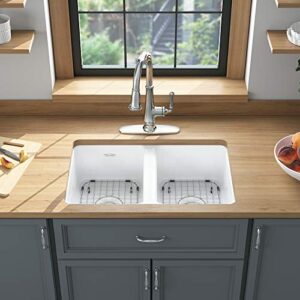 American Standard 77DB30190.308 Delancey 30x19 Double Bowl Cast Iron Kitchen Sink, Brilliant White