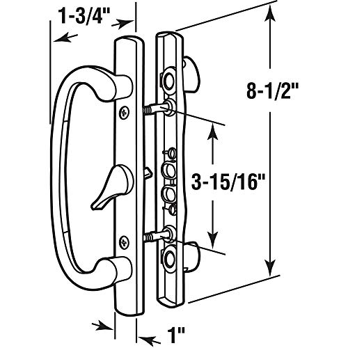 Prime-Line C 1317 Mortise Style Sliding Patio Door Handle Set - Replace Old or Damaged Door Handles Quickly and Easily – White Diecast, Non-Keyed (Fits 3-15/16” Hole Spacing)