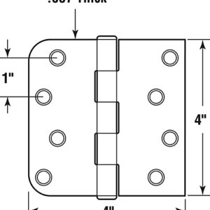 Prime-Line Products U 1151283 Door Hinge Residential Smooth Pivot, 4 in. x 4 in. with Unilateral Square & 5/8 in. Radius Corners, 4 Holes per Leaf with Screws, Matte Black, .087 in. Ga. (3 Pack)