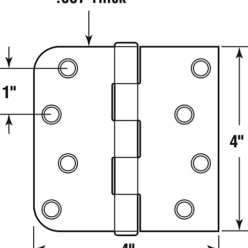 Prime-Line Products U 1151283 Door Hinge Residential Smooth Pivot, 4 in. x 4 in. with Unilateral Square & 5/8 in. Radius Corners, 4 Holes per Leaf with Screws, Matte Black, .087 in. Ga. (3 Pack)