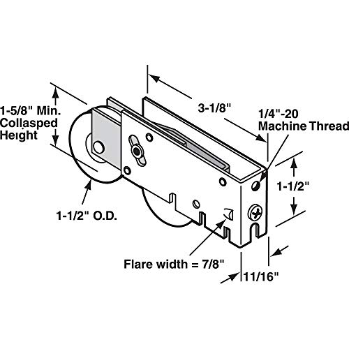 Prime-Line D 1904 Tandem 1-1/2 inch Steel Roller, Plain Back, Stamped Steel Housing, (single pack), Yellow zinc