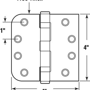 Prime-Line Products U 1157383 Door Hinge Commercial Smooth Pivot 2 Ball Bearing, 4 x 4 in. w/ Unilateral Square & 5/8 in. Radius Corner, 4 Hole per Leaf w/ Screws, Matte Black, .130 in. Ga. (3 Pack)