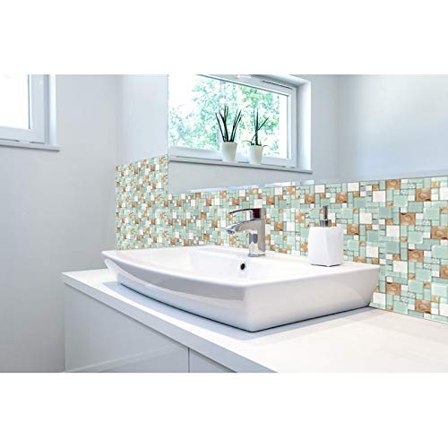 Glass Stone Mosaic Polished Beach Style Backsplash French Pattern Green Lake & White Bathroom Wall Tiles (5 Square Feet)