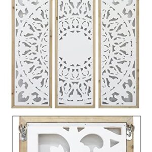 CASOLLY Carved Wood Wall Decor,Floral-Patterned Wooden Panels (Set of 3),Decorative Carved Wall Sculpture,39"x36"x1",for Living Room Bedroom Entrance Hall