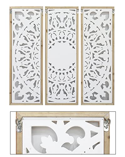 CASOLLY Carved Wood Wall Decor,Floral-Patterned Wooden Panels (Set of 3),Decorative Carved Wall Sculpture,39"x36"x1",for Living Room Bedroom Entrance Hall