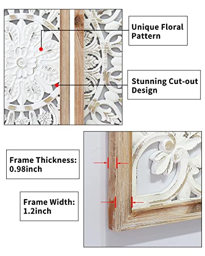 CASOLLY Carved Wood Wall Decor,Floral-Patterned Wooden Panels (Set of 3),Decorative Carved Wall Sculpture,39"x36"x1",for Living Room Bedroom Entrance Hall