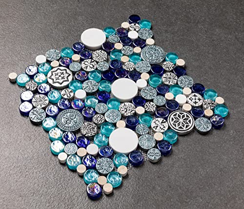 12-in x 12-in Vintage Blue Round Mosaic