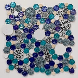 12-in x 12-in Vintage Blue Round Mosaic